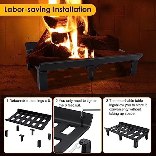 STBoo Fireplace Grate 20inch - Wood Stove Grates Heavy Duty | Fireplace Log Holder | Firewood Log Burning Wrought Iron Rack | Fire Pit Tray for Indoor Chimney Hearth & Outdoor Kindling Tool