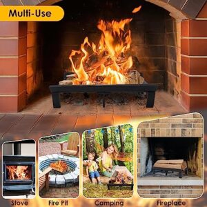 STBoo Fireplace Grate 20inch - Wood Stove Grates Heavy Duty | Fireplace Log Holder | Firewood Log Burning Wrought Iron Rack | Fire Pit Tray for Indoor Chimney Hearth & Outdoor Kindling Tool