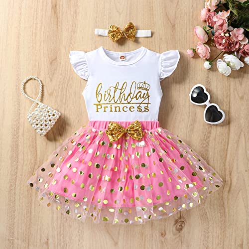 LYQTloml Toddler Kids Baby Girls Birthday Princess Outfits Dress Vest Sleeveless Shirts Tank Top Dot Mesh Tutu Skirt 2PCS Summer Sets A Pink…