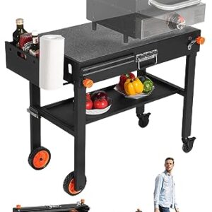 JiRiCHMi Grill Table,Blackstone Griddle Stand,BBQ Prep Table With Wheels And Seasoning Tray,Universal Grill Cart Fit 17 Inch Or 22 Inch Griddle,Folds Flat Quickly Ninja Grill Stand