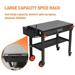 JiRiCHMi Grill Table,Blackstone Griddle Stand,BBQ Prep Table With Wheels And Seasoning Tray,Universal Grill Cart Fit 17 Inch Or 22 Inch Griddle,Folds Flat Quickly Ninja Grill Stand