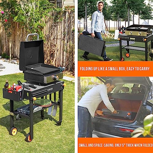 JiRiCHMi Grill Table,Blackstone Griddle Stand,BBQ Prep Table With Wheels And Seasoning Tray,Universal Grill Cart Fit 17 Inch Or 22 Inch Griddle,Folds Flat Quickly Ninja Grill Stand