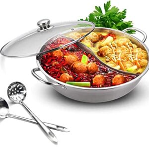 Shabu Shabu Hot Pot. 304 Premium Stainless Steel Hot Plate Cookware Set Ramen Cooker, Hot Pot Soup Base Korean BBQ Multi Cooker Stainless Steel Pot Set, 11"(30cm) Pot with Divider