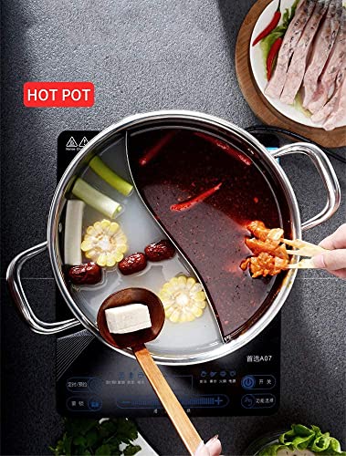 Shabu Shabu Hot Pot. 304 Premium Stainless Steel Hot Plate Cookware Set Ramen Cooker, Hot Pot Soup Base Korean BBQ Multi Cooker Stainless Steel Pot Set, 11"(30cm) Pot with Divider