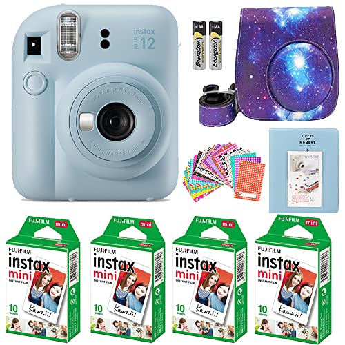 Fujifilm Instax Mini 12 Instant Camera Pastel Blue with Film Value Pack (40 Sheets) + Accessories Including Galaxy Carrying Case Strap, Photo Album, Stickers (Pastel Blue), Compact