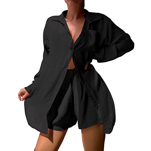 Women S Swim Skirts Womens Beach Holiday Plain Color Shirt Suit Sexy Loose Sun Suit Casual Beach Swimsuit Swim Kimono Black