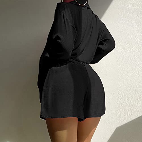 Women S Swim Skirts Womens Beach Holiday Plain Color Shirt Suit Sexy Loose Sun Suit Casual Beach Swimsuit Swim Kimono Black