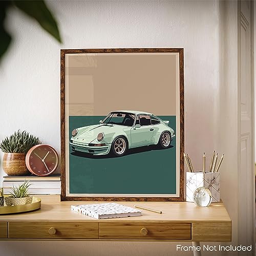 Inspirational Wall Art Co. - White | Porsche Car Poster - Car Posters for Boys Room - Car Wall Decor - Car Room Decor - Car Posters for Men | 11x14 Inches Unframed