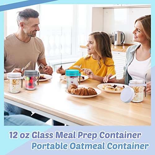 Rtteri 8 Pcs Overnight Oats Container with Lids and Spoons Overnight Oats Jars 12 oz Glass Mason Jars Portable Oatmeal Container 8 Pcs Spoons for Milk Cereal Vegetable Fruit Salad