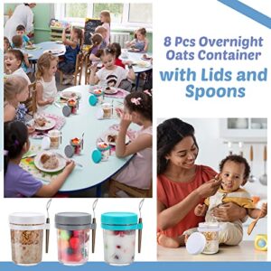 Rtteri 8 Pcs Overnight Oats Container with Lids and Spoons Overnight Oats Jars 12 oz Glass Mason Jars Portable Oatmeal Container 8 Pcs Spoons for Milk Cereal Vegetable Fruit Salad