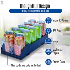 KEKIN Drink organizer for fridge comes equipped with a Super Smooth Roller glide system with gravity feed. Drink dispenser for fridge is Fully assembled, Its a great fridge organizer, Drink Organizer.