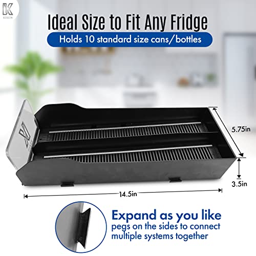 KEKIN Drink organizer for fridge comes equipped with a Super Smooth Roller glide system with gravity feed. Drink dispenser for fridge is Fully assembled, Its a great fridge organizer, Drink Organizer.