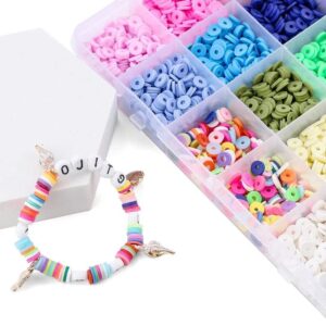 DSFEOIGY 6mm Flat Round Clay Spacer Beads for Jewelry Making Bracelets Necklace Earring DIY Craft Kit with Pendant 4080pcs/box