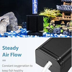 Pawfly Mini Aquarium Air Pump 15 GPH Quiet Oxygen Aerator Pump with Bracket Airline Tubing Bio Sponge Filter Air Stone Control Valve and Check Valve for 3-20 Gallon Nano Fish Tanks and Buckets