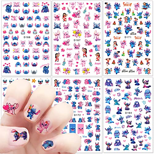 6 Sheets Cute Nail Art Stickers Nail Decals 3D Self-Adhesive Cute Nail Stickers Design Cartoon Nail Decals Kawaii Anime Nail Stickers Cute Nail Art Charm for Women Girls Nail Decoration