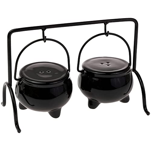 Boston International Ceramic Shakers Dishwasher and Microwave Safe Halloween Party Decorations Salt & Pepper Set, 2.5" x 2" Each, Cauldron