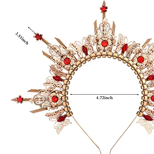 COSUCOS Halo Crown Headpiece Gold Sunburst Crown Queen Headdress Goddess Headband Wedding Renaissance Tiara Birthday Party Photo Shoot Cosplay Butterfly Handmade Accessories