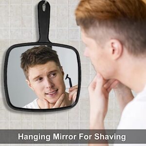 Brippo Hand Mirror, Large Handheld Mirror with Handle for Barber Haircut Salon, Shaving or Makeup, Hand Held Mirror for Vanity/Bathroom/Traval, Regular Non-Magnifying (Square Black 9" x 8")