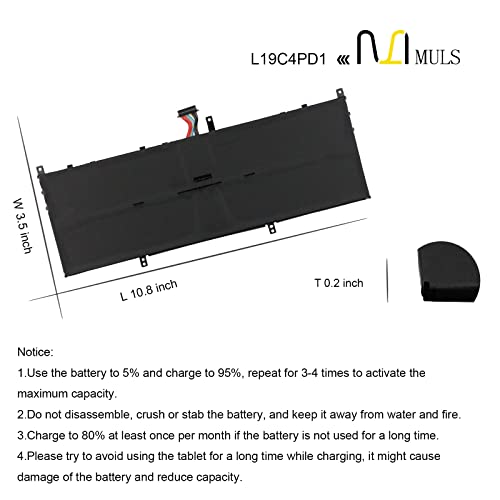 MULS L19C4PD1 L19M4PD1 60Wh Laptop Battery Compatible with Lenovo Yoga 6-13ARE05 6-13ALC6 C640-13IML C640-13IML LTE L19L4PD1 5B10U65275 2ICP5/44/1282 Notebook Battery 4-Cell 7.68V 7820mAh