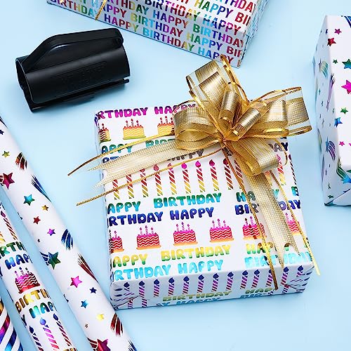 THMORT Birthday Wrapping Paper Roll with a Cutter Kit for Boys&Girls,Adults,Kids Princess Pink Barbies 17 Inch X 120 Inch Colorful Foil Gift Wrapping Paper Rainbow Baby Shower