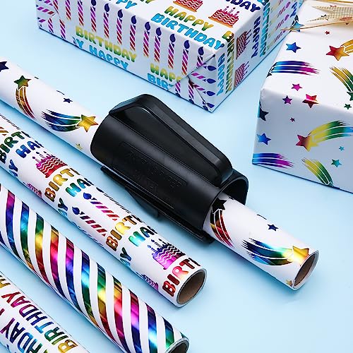 THMORT Birthday Wrapping Paper Roll with a Cutter Kit for Boys&Girls,Adults,Kids Princess Pink Barbies 17 Inch X 120 Inch Colorful Foil Gift Wrapping Paper Rainbow Baby Shower