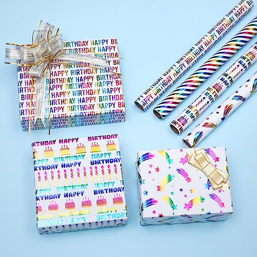 THMORT Birthday Wrapping Paper Roll with a Cutter Kit for Boys&Girls,Adults,Kids Princess Pink Barbies 17 Inch X 120 Inch Colorful Foil Gift Wrapping Paper Rainbow Baby Shower