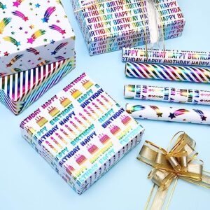 THMORT Birthday Wrapping Paper Roll with a Cutter Kit for Boys&Girls,Adults,Kids Princess Pink Barbies 17 Inch X 120 Inch Colorful Foil Gift Wrapping Paper Rainbow Baby Shower