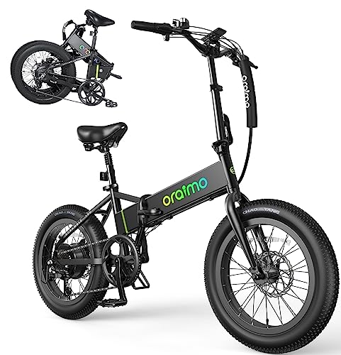 Oraimo 750W-1000W Electric Bike for Adults, 557Wh UL-Listed Hidden Battery Up to 45 Miles, 3A Fast Charge, 20" Fat Tire Folding E-Bike, Shimano 7 Speed, LCD Display, Optical Flare