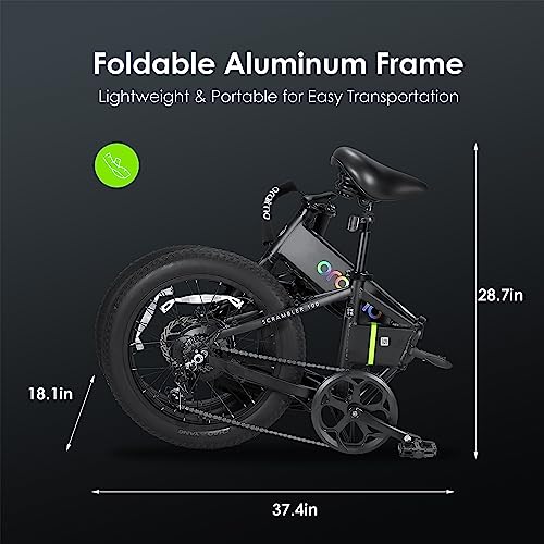 Oraimo 750W-1000W Electric Bike for Adults, 557Wh UL-Listed Hidden Battery Up to 45 Miles, 3A Fast Charge, 20" Fat Tire Folding E-Bike, Shimano 7 Speed, LCD Display, Optical Flare