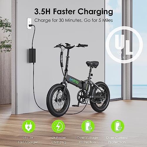 Oraimo 750W-1000W Electric Bike for Adults, 557Wh UL-Listed Hidden Battery Up to 45 Miles, 3A Fast Charge, 20" Fat Tire Folding E-Bike, Shimano 7 Speed, LCD Display, Optical Flare