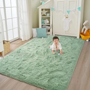 Jocovieh Soft Sage-Green Rugs for Bedroom, 5x7 Feet Fluffy Carpets, Indoor Modern Plush Area Rugs for Living Room Kids Girls Room, Non-Slip Shag Rug for Nursery Home Decor, Green