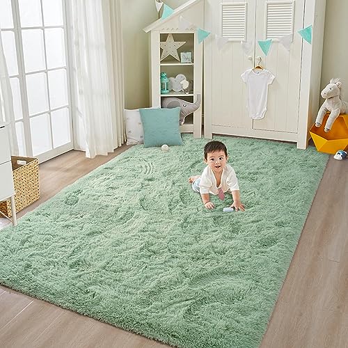 Jocovieh Soft Sage-Green Rugs for Bedroom, 5x7 Feet Fluffy Carpets, Indoor Modern Plush Area Rugs for Living Room Kids Girls Room, Non-Slip Shag Rug for Nursery Home Decor, Green