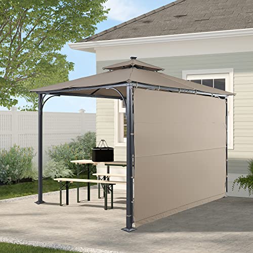 Morhome Patio 9.8ft.l X 9.8ft.w Gazebo with Extended Side Shed/Awning and Led Light in Brown Modern Contemporary Square Metal