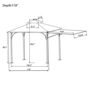 Morhome Patio 9.8ft.l X 9.8ft.w Gazebo with Extended Side Shed/Awning and Led Light in Brown Modern Contemporary Square Metal