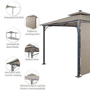 Morhome Patio 9.8ft.l X 9.8ft.w Gazebo with Extended Side Shed/Awning and Led Light in Brown Modern Contemporary Square Metal