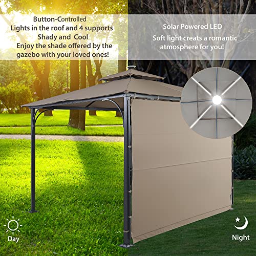 Morhome Patio 9.8ft.l X 9.8ft.w Gazebo with Extended Side Shed/Awning and Led Light in Brown Modern Contemporary Square Metal