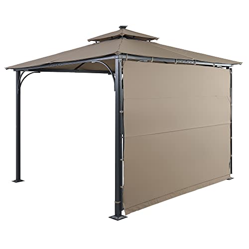 Morhome Patio 9.8ft.l X 9.8ft.w Gazebo with Extended Side Shed/Awning and Led Light in Brown Modern Contemporary Square Metal