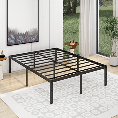 alazyhome 18 Inch Metal Queen Size Bed Frame Heavy Duty Platform Noise Free Steel Slat Support Easy Assembly Noise Free No Box Spring Required Black