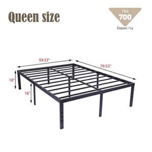 alazyhome 18 Inch Metal Queen Size Bed Frame Heavy Duty Platform Noise Free Steel Slat Support Easy Assembly Noise Free No Box Spring Required Black