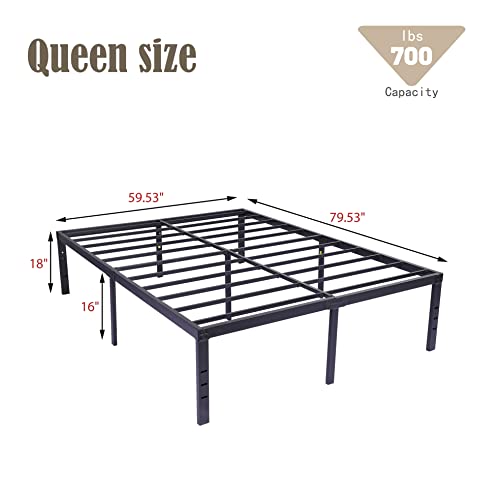 alazyhome 18 Inch Metal Queen Size Bed Frame Heavy Duty Platform Noise Free Steel Slat Support Easy Assembly Noise Free No Box Spring Required Black