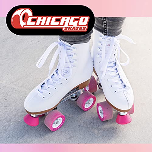 Chicago Men's Premium Leather Lined Rink Roller Skate - Classic Black Quad Skates - Size 11 & Chicago Women's and Girl's Classic Roller Skates - Premium White Quad Rink Skates