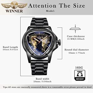 Winner Fashion Mechanical Wrist Watch Triangle Racing Dial, Waterproof Golden Skeleton Dial Automatic Movement Stainless Steel Design Mechanical Watch for Men