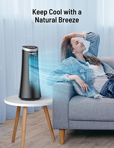 Mirdred Desk Fan, 75° Oscillating Tower Fan with 2 Speeds, Quiet Cooling Table Fan, 12’’ Portable Corded Small Fan, Bladeless Fan for Bedroom Home Office Desktop (Black)