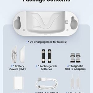 GEEKERA Charging Dock for Oculus Quest 2, Magnetic Charging Station for Meta Quest 2 VR Headset & Controllers, VR Accessories with 2 Rechargeable Batteries, USB C Charger, Fast Charging