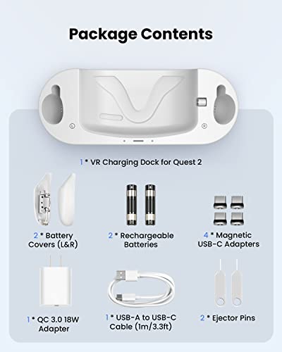 GEEKERA Charging Dock for Oculus Quest 2, Magnetic Charging Station for Meta Quest 2 VR Headset & Controllers, VR Accessories with 2 Rechargeable Batteries, USB C Charger, Fast Charging