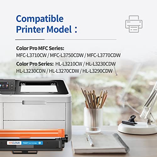 INKCLOUD TN-227BK/C/M/Y Compatible Toner Cartridge Replacement for Brother TN227 TN223 Work with HL-L3290CDW MFC-L3770CDW MFC-L3750CDW HL-L3270CDW HL-L3210CW Printer (Black Cyan Magenta Yellow 4 Pack)