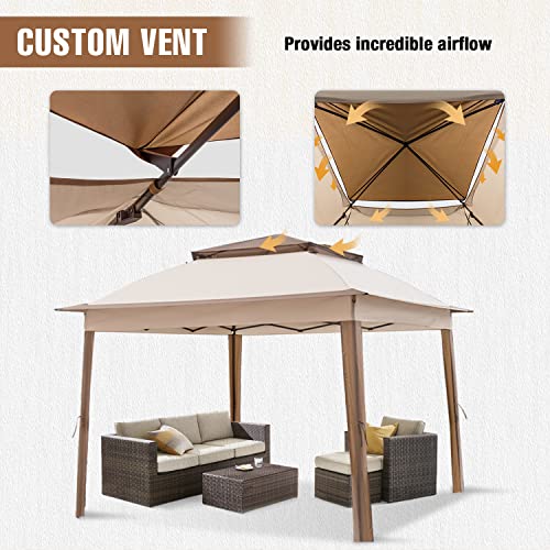 INTER HUT 11x11 Outdoor Pop up Gazebo Tent with Mesh Walls for Patio, Lawn, Backyard and Deck, Beige