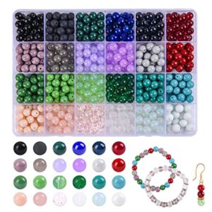 uniayseng 600pcs round glass beads for jewelry making, 24 color diy gemstone crystal beads bracelet making kit healing chakra beads，8mm loose beads crystal spacers for friendship bracelet