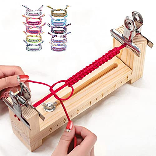 Wood Bracelet Jig, Adjustable Bracelet Maker DIY Hand Knitting Bracelet Jig with 2 Clamp Bracelet Braiding Tool, U Shape Clear Scale Bracelet Maker Rack