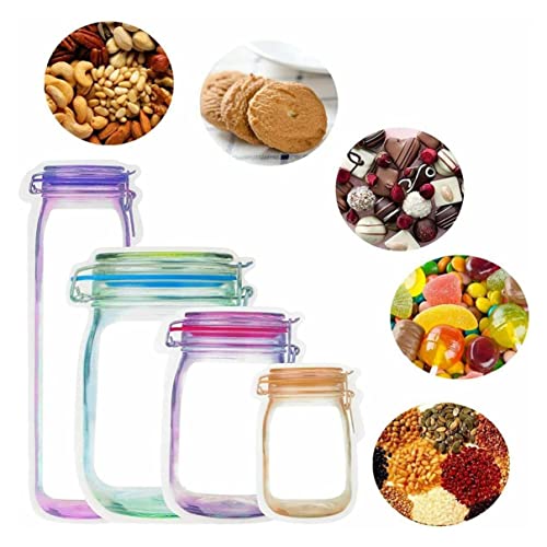 60 Pcs Reusable Mason Jar Ziplock Bags,Mason Jar Bottle Bags,Fresh Leak-Proof Snack Food Storage,Silicone Ziplock Bags for Kitchen,Camping,Travel,Office (60)